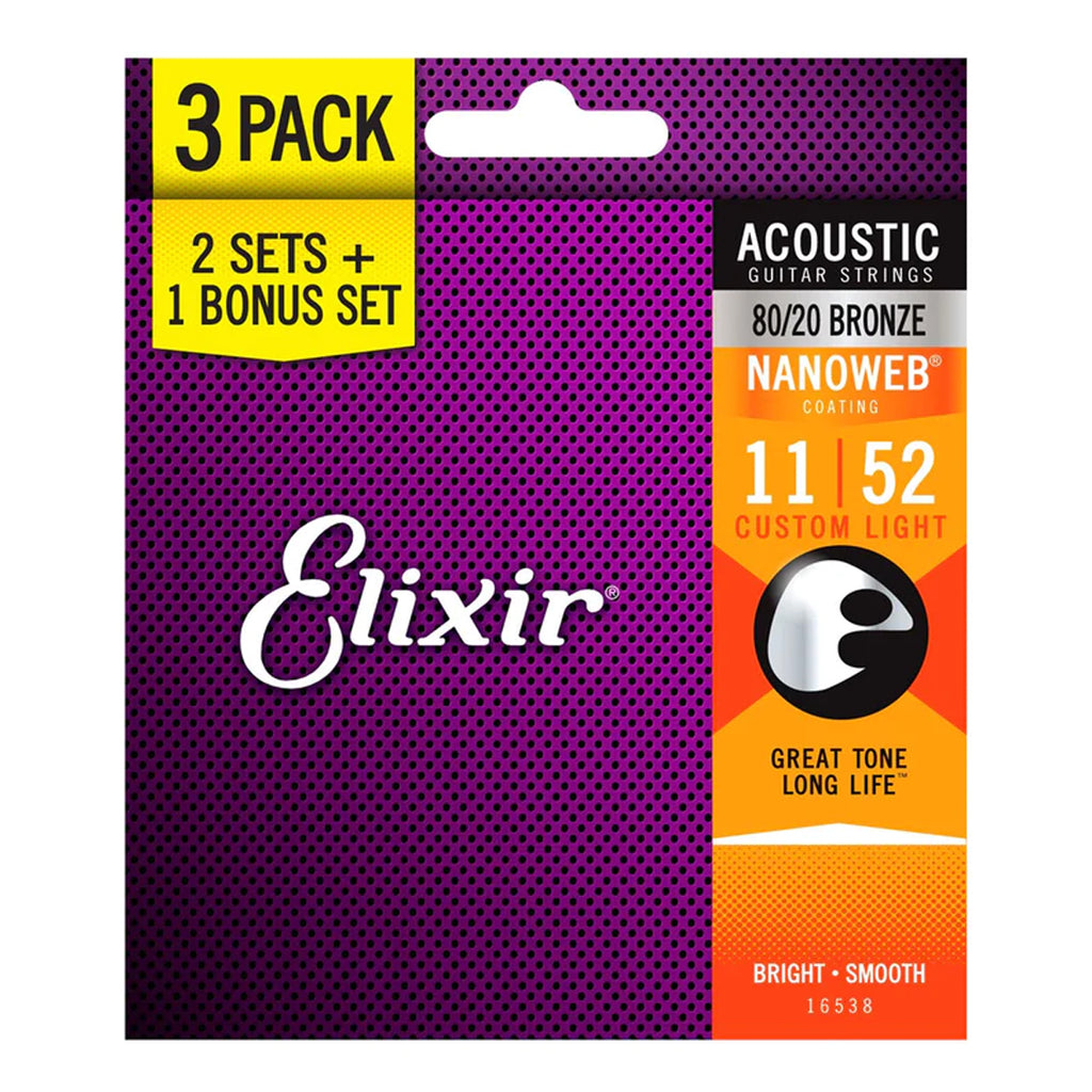 Elixir 16538 Nanoweb Coating 80/20 Bronze Acoustic Guitar Strings Cust